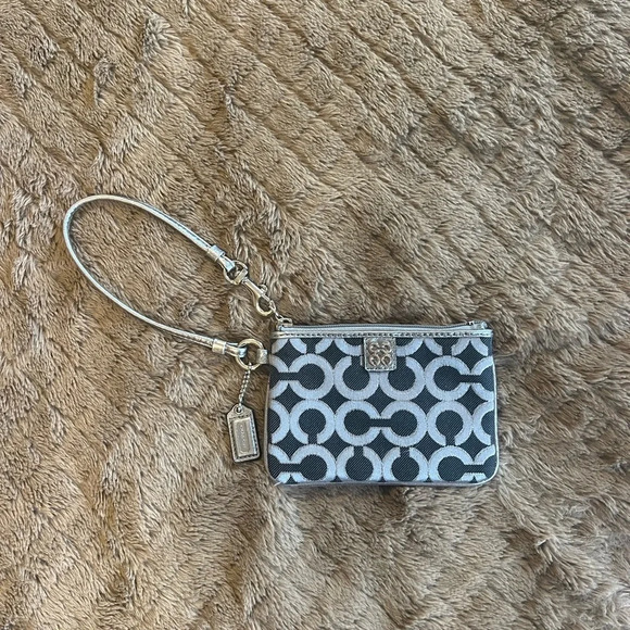 Coach | Bags | Coach Signature Wristlet In Black And Silver | Poshmark